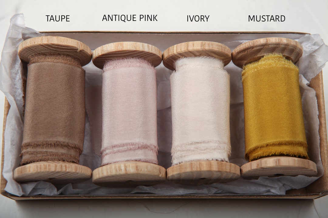Silk Ribbon Hand Dyed, Raw Silk Ribbon on Spool, Wedding Ribbon for ...