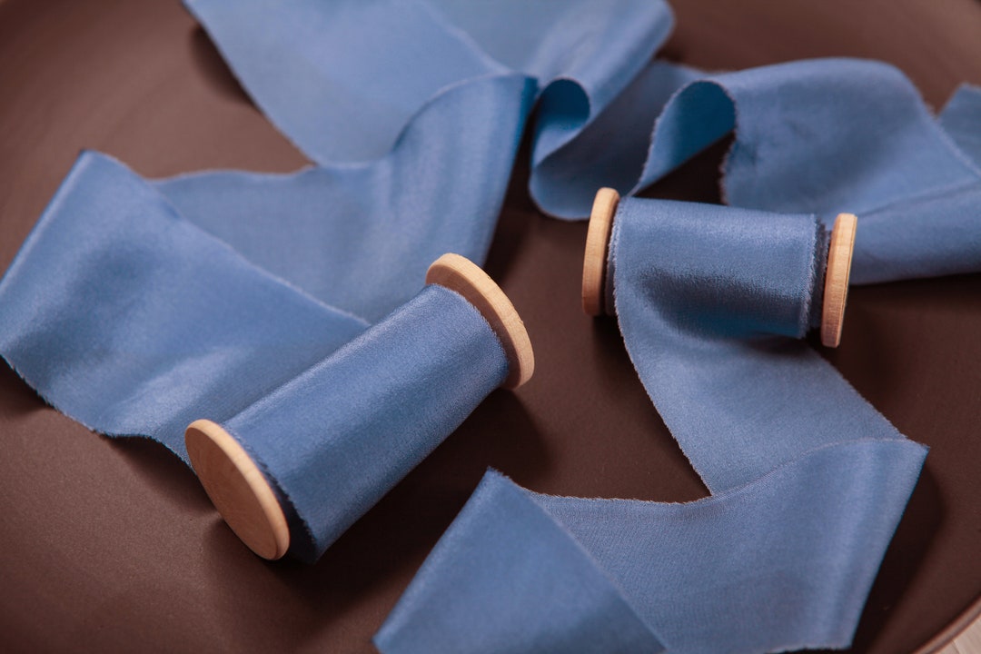 CORNFLOWER Raw Edge Ribbon, Hand Dyed Silk Ribbon, Hand Torn Ribbon - Etsy