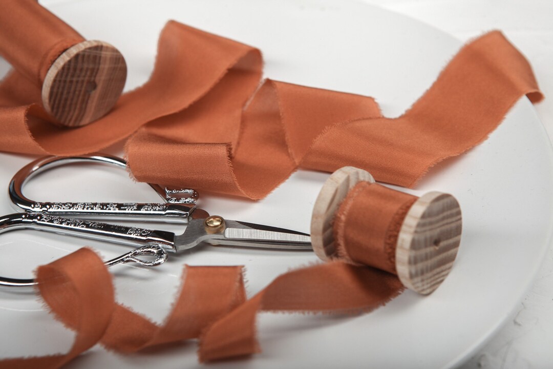 RUST Ribbon Hand Dyed Silk Ribbon for Bridal Bouquet Fall Ribbon With ...