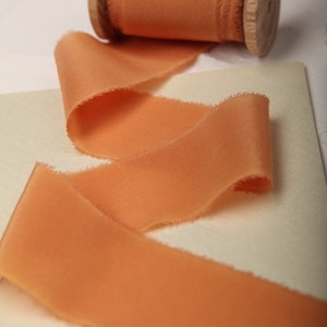 CARAMEL Torn Silk Ribbon, Bridal Bouquet Ribbon, Hand Dyed Ribbon With ...