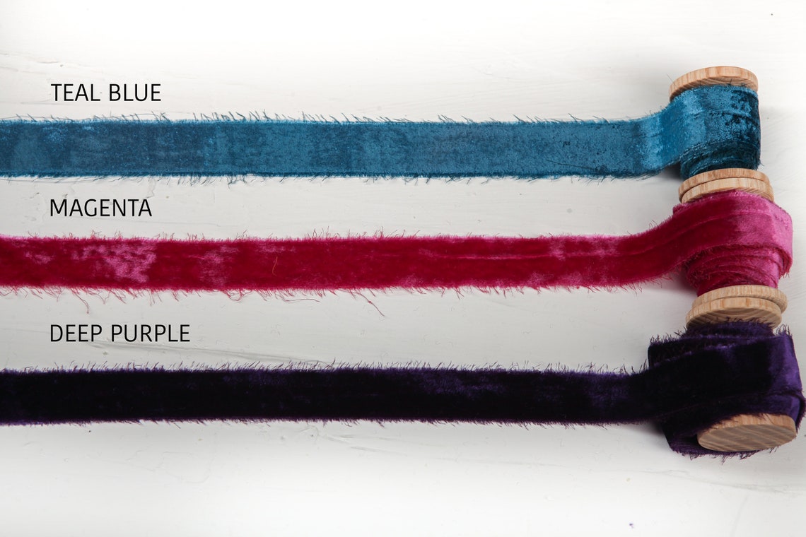 Deep purple velvet ribbon Frayed edge ribbon Velvet silk | Etsy