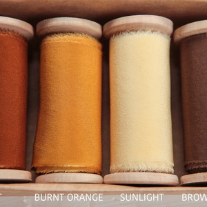 Silk Ribbon Hand Dyed, Raw Silk Ribbon on Spool, Wedding Ribbon for ...