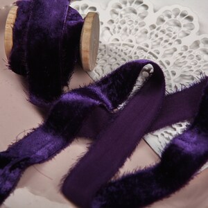 Deep purple velvet ribbon Frayed edge ribbon Velvet silk | Etsy
