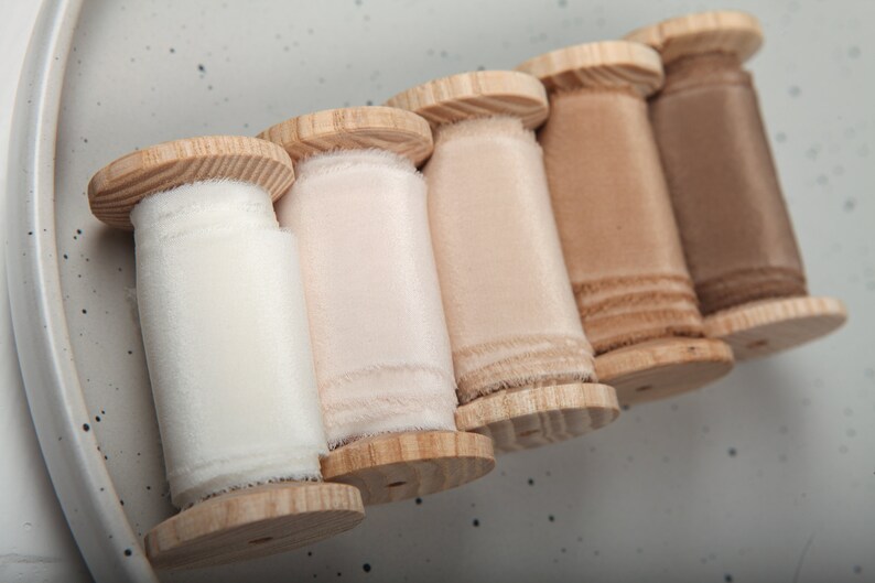 Neutral Hand Dyed Silk Ribbons Wedding Ribbon With Frayed | Etsy