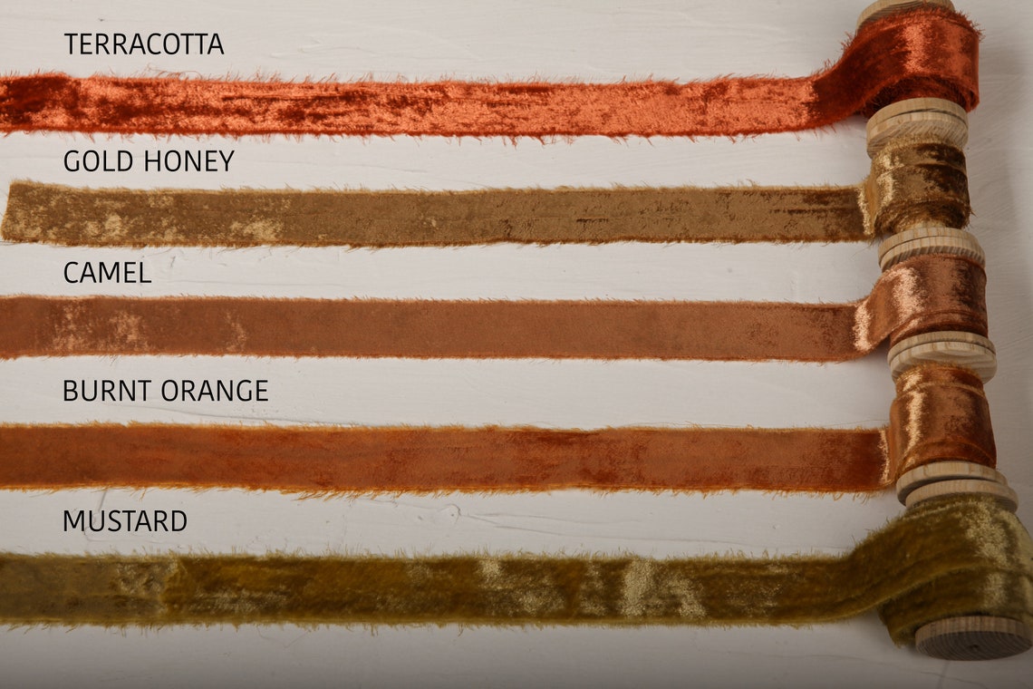 Burnt orange ribbon Silk velvet ribbon Fall wedding ribbon | Etsy