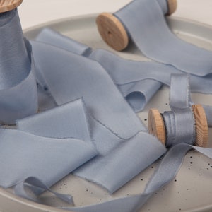 Dusty Blue Ribbon, Hand Dyed Silk Ribbon, Bouquet Ribbon With Raw Edge ...