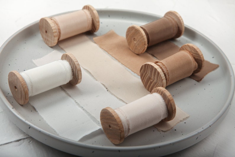 Neutral Hand Dyed Silk Ribbons Wedding Ribbon With Frayed - Etsy