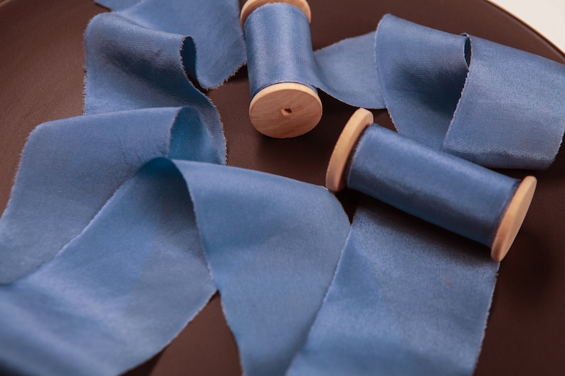 CORNFLOWER Raw Edge Ribbon, Hand Dyed Silk Ribbon, Hand Torn Ribbon - Etsy