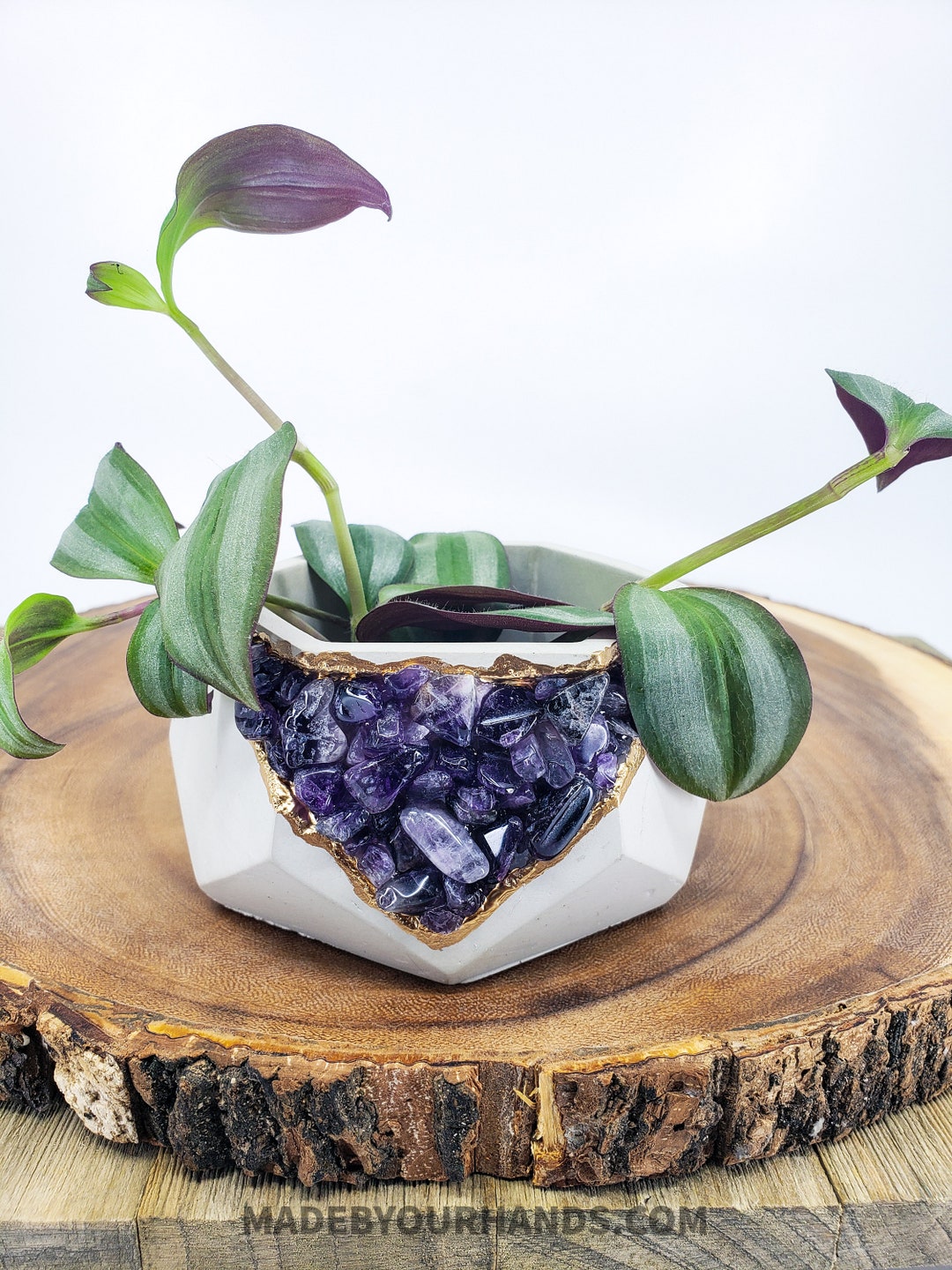 Authentic Amethyst Geode Planter: Kiln-fired Volcanic Clay, Bone White ...