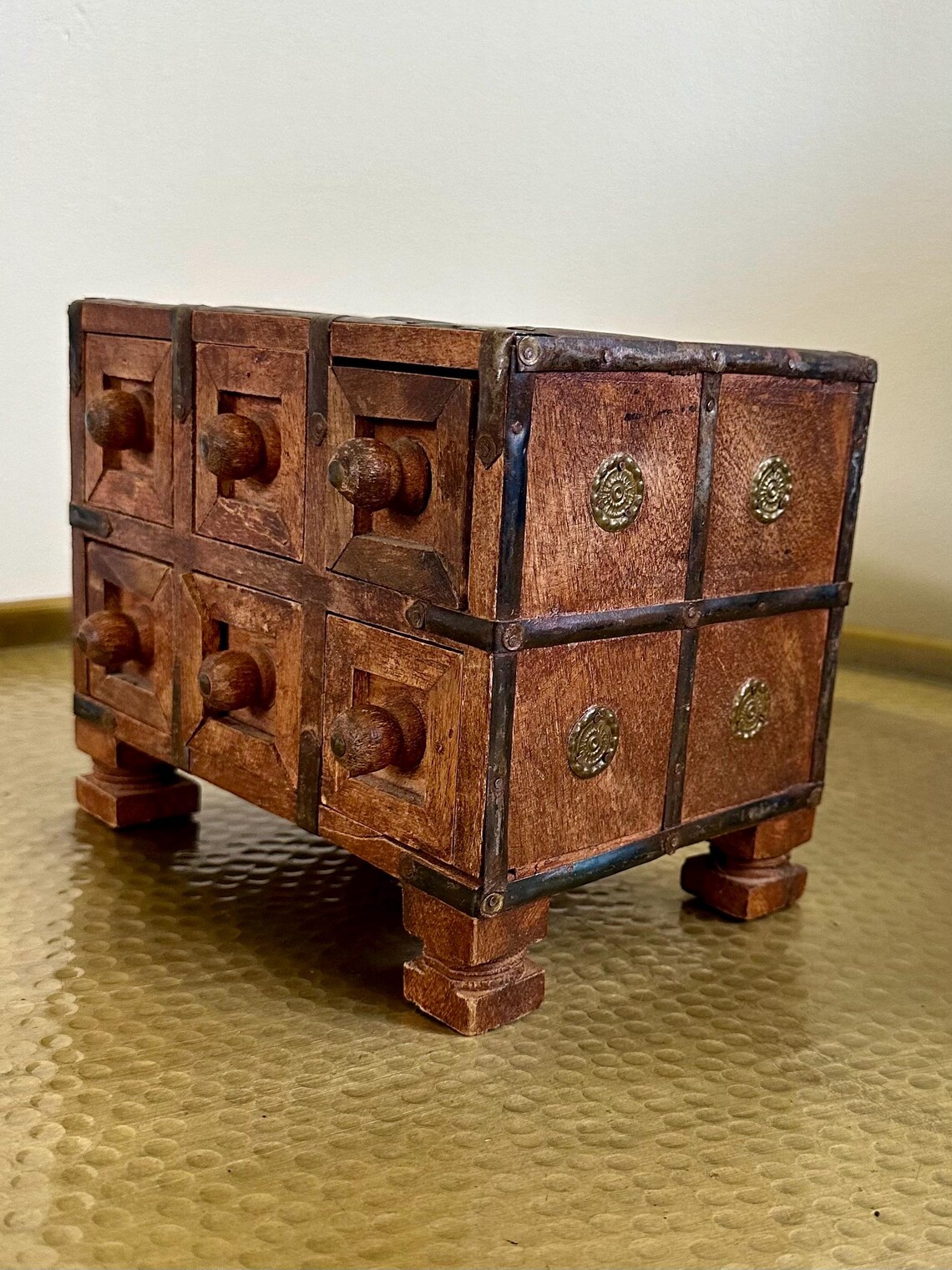 Vintage Handmade Wooden Trinket Box Spice Box Jewlery Chest Desk ...