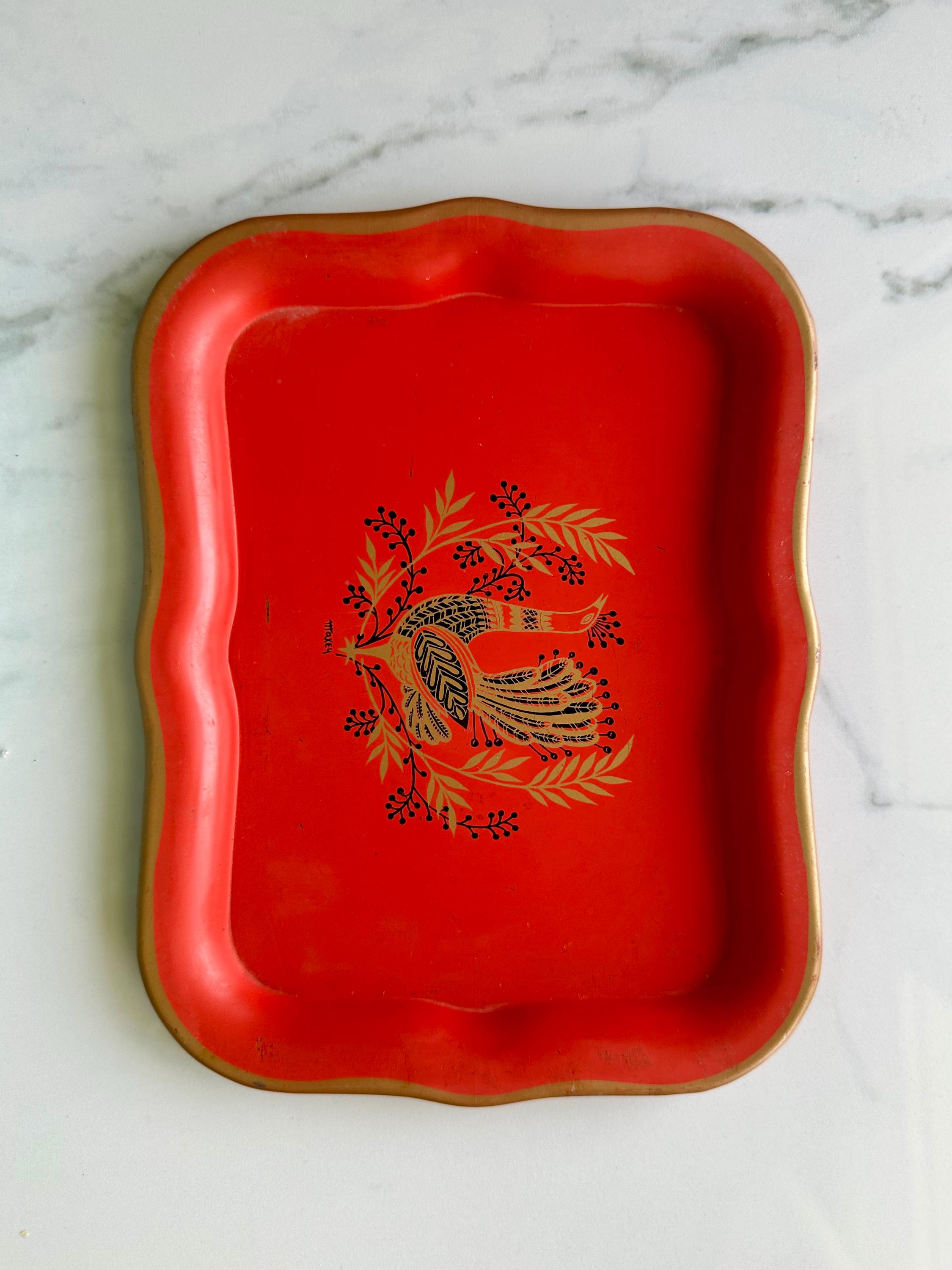 Mid Century Red Serving Trays Signed Set of 4 Phoenix Peacock Motif - Etsy