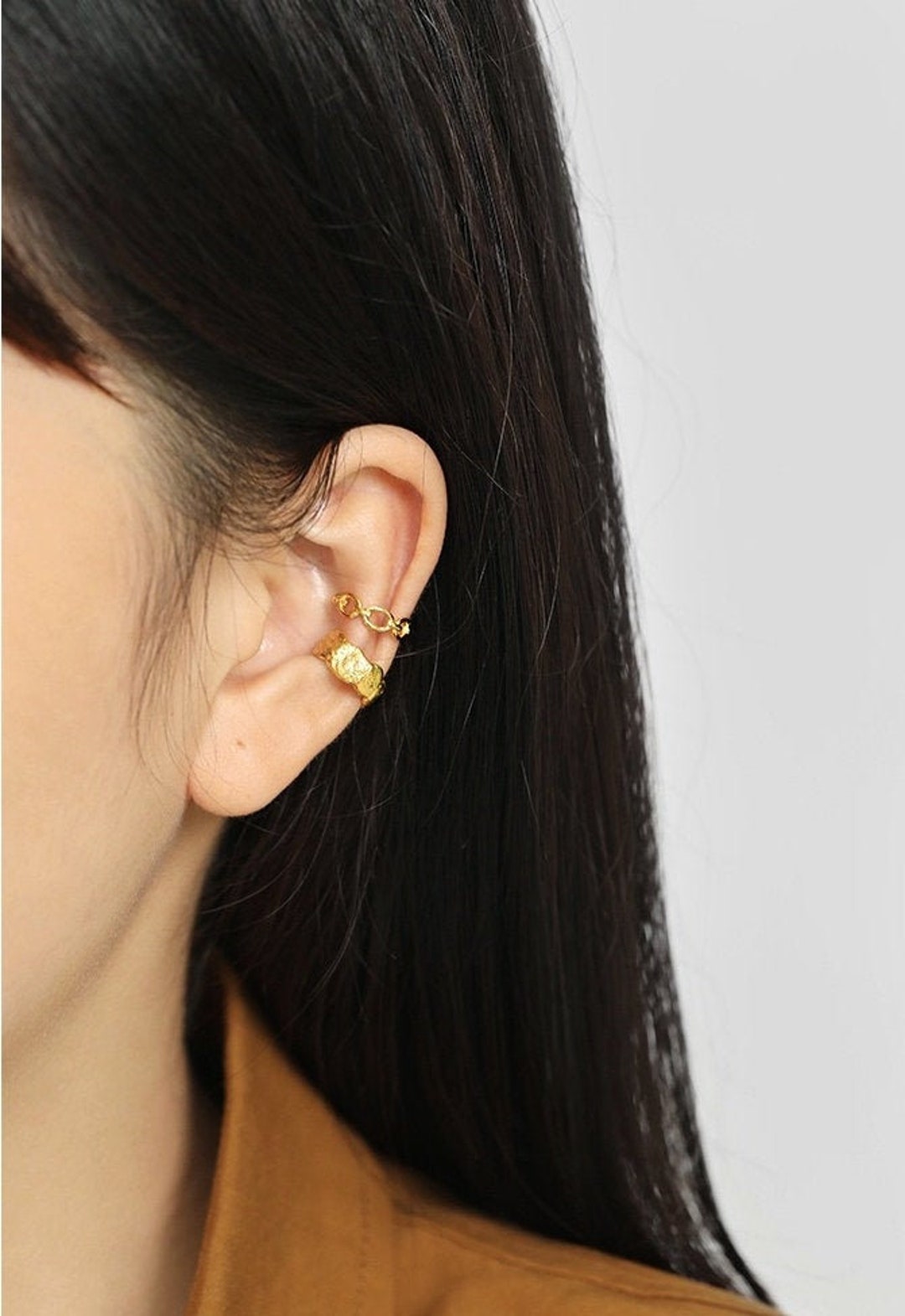 Women's Chain Ear Cuff, Simple Plain Jewelry, 14k Gold Earcuff, Dainty ...