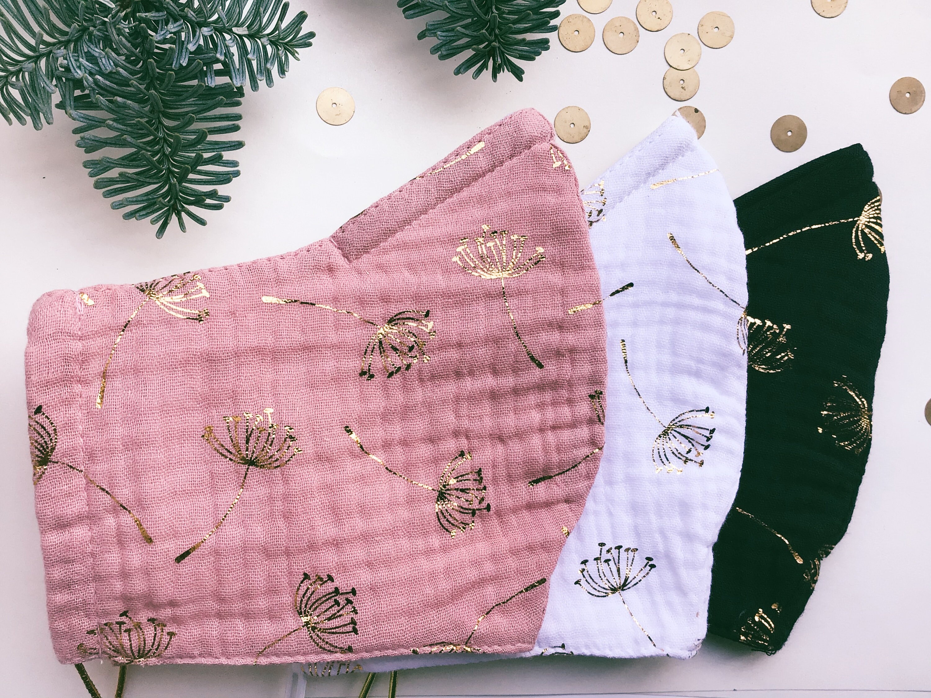 Pastel Gold Muslin Behind Head Face Mask With Nose Wire, Gauze Overhead ...