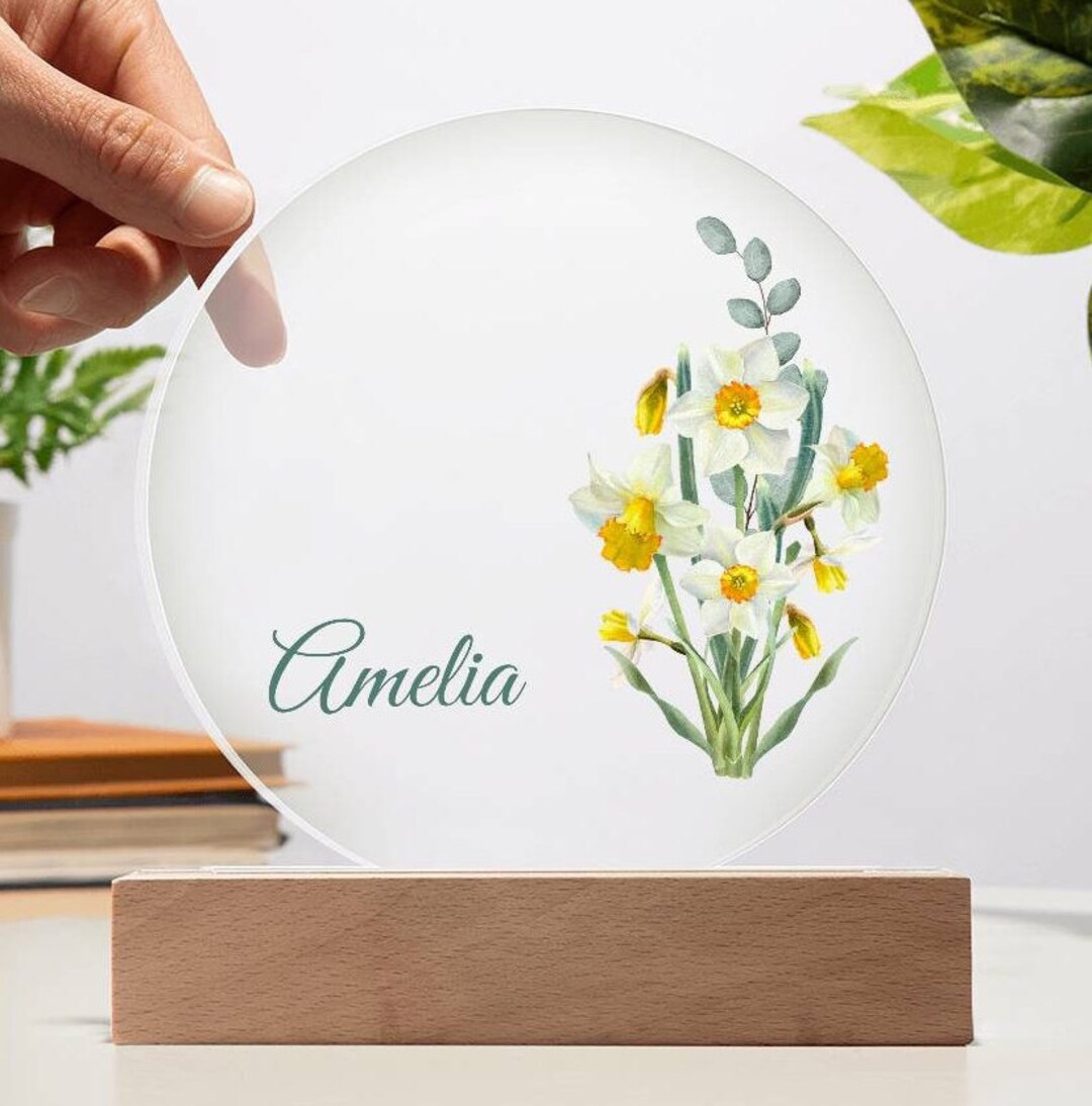 Personalized December Birth Flower Nightlight With Name, Gift for Her ...