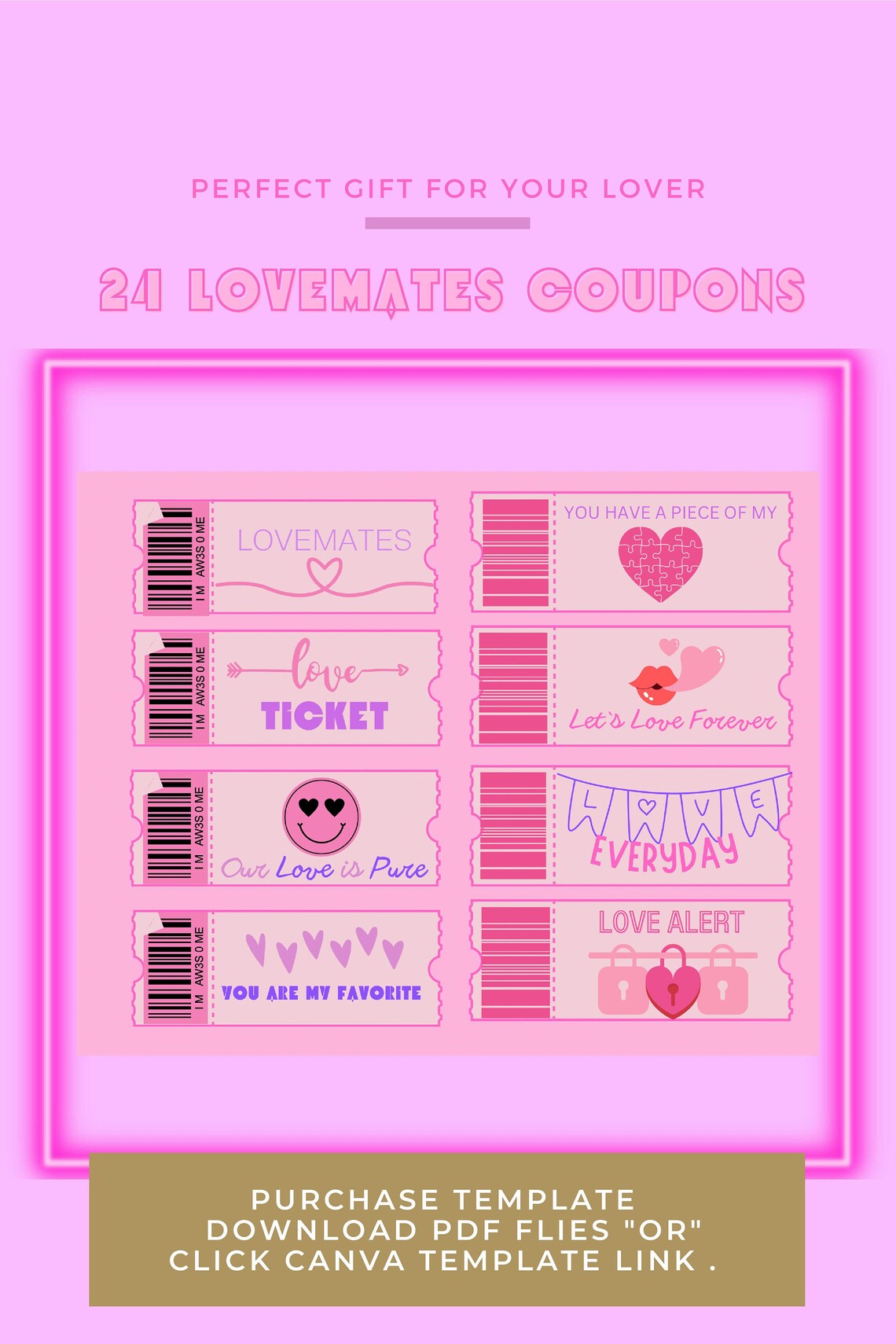 Couples Printable Love Coupons, Editable Vouchers, Valentines Day Gift ...