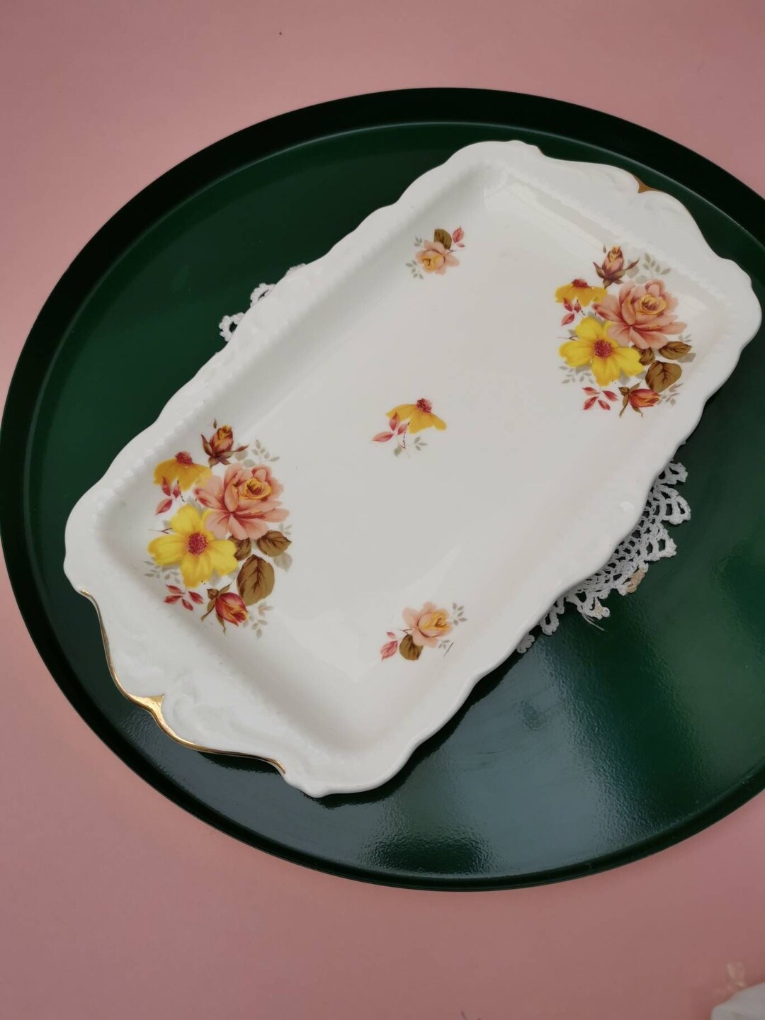Sandwich à motif floral rose vintage / assiette de service - Etsy France