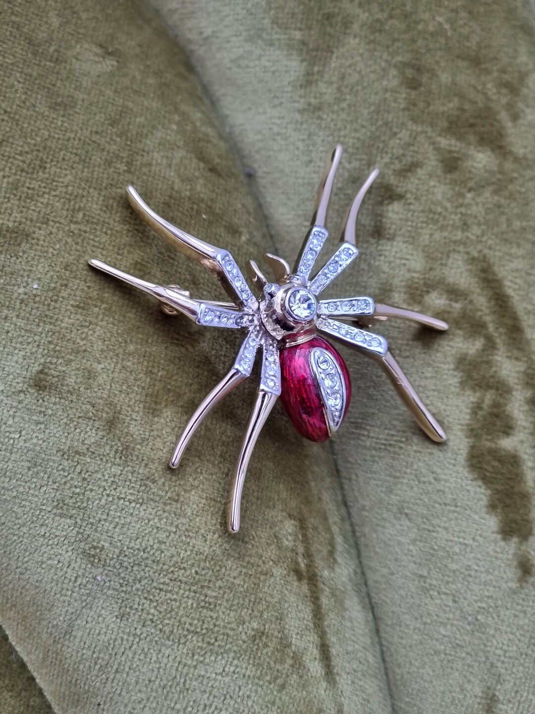 Vintage Gold Plated Crystal Spider Brooch Red Enamel - Etsy