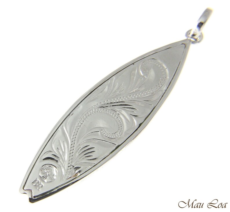 Koa Wood Hawaiian Scroll Aloha Plumeria Surfboard Rhodium Silver Brass ...