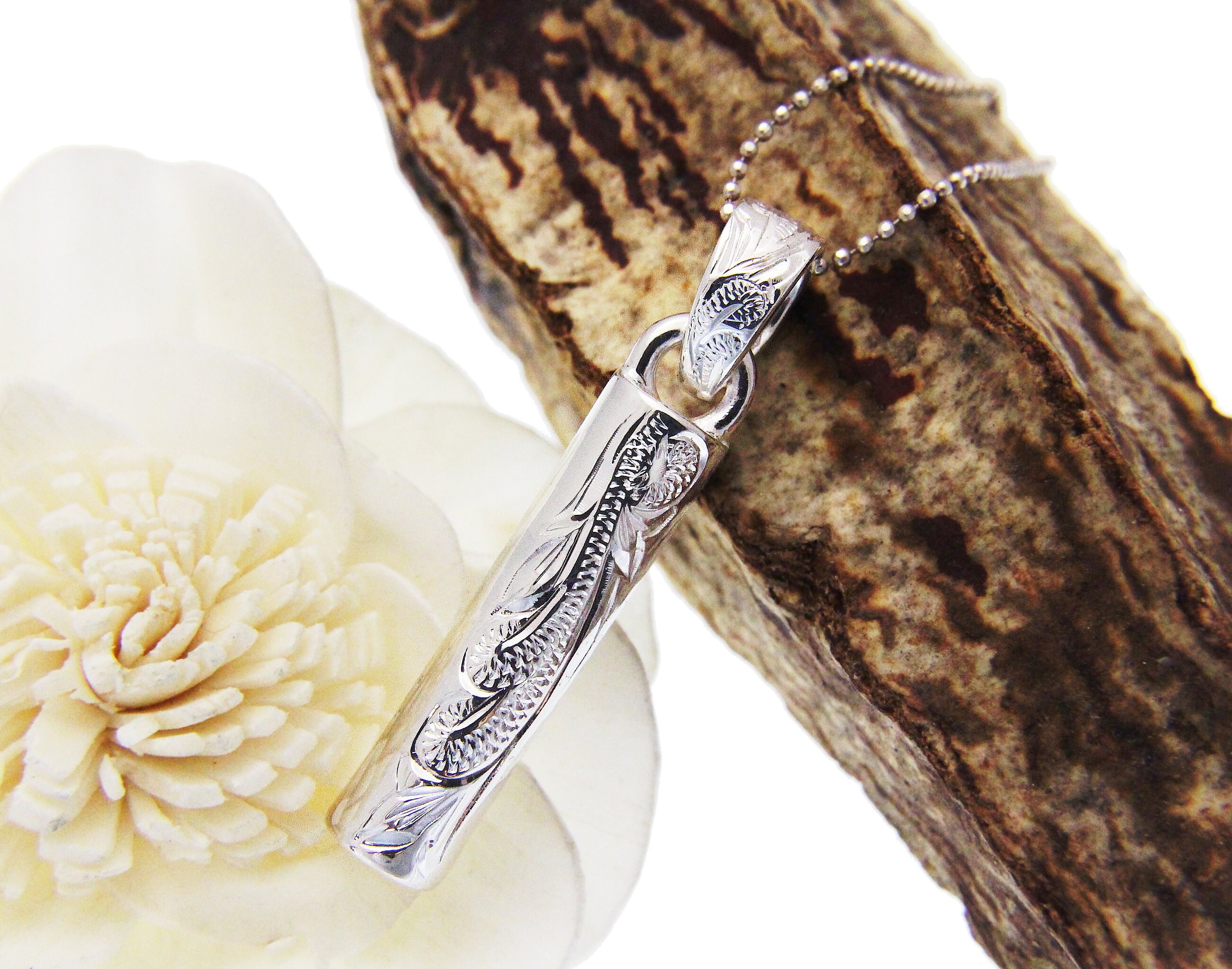 925 Sterling Silver Hawaiian Scroll Engraved Aloha Tube Barrel Pendant ...