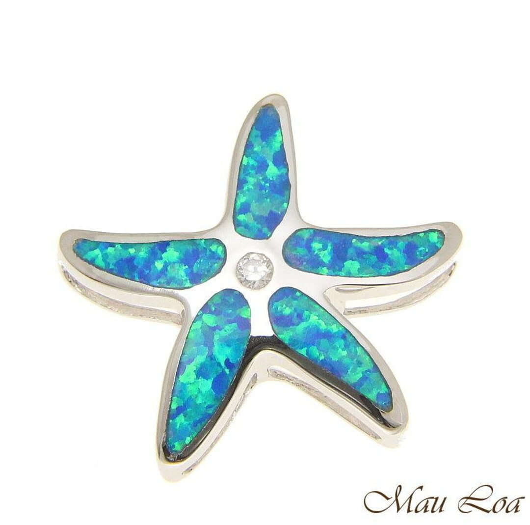 925 Sterling Silver Rhodium Hawaiian Sea Star Starfish CZ Opal Slider ...