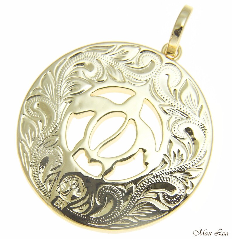 Koa Wood Hawaiian Scroll Circle Honu Turtle Yellow Gold Brass ...