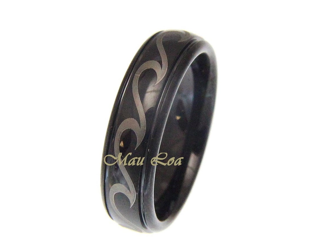 Tungsten Black 6mm Hawaiian Ocean Wave Ring Comfort Fit Size 5-14 - Etsy