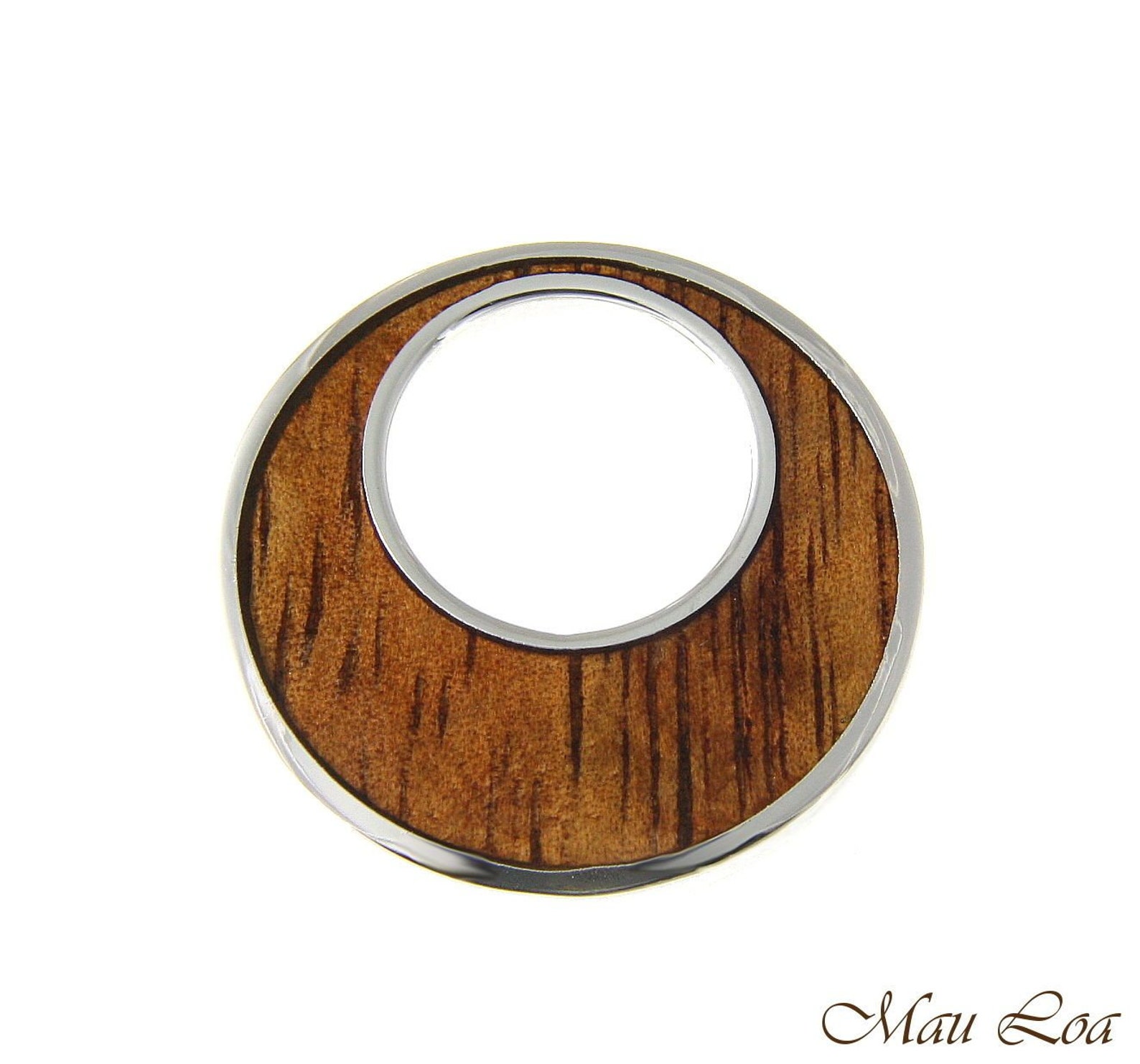 Koa Wood Hawaiian Scroll Circle Ocean Wave Rhodium Silver Plated Brass ...