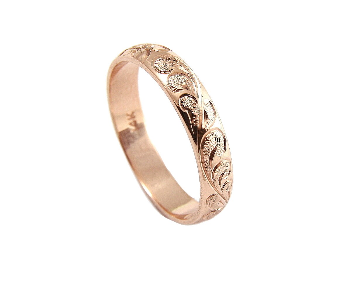 14k Solid White Yellow Rose Gold Custom Hand Engraved Hawaiian - Etsy