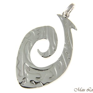 Koa Wood Hawaiian Wave Fish Hook Rhodium Silver Plated Brass Reversible ...