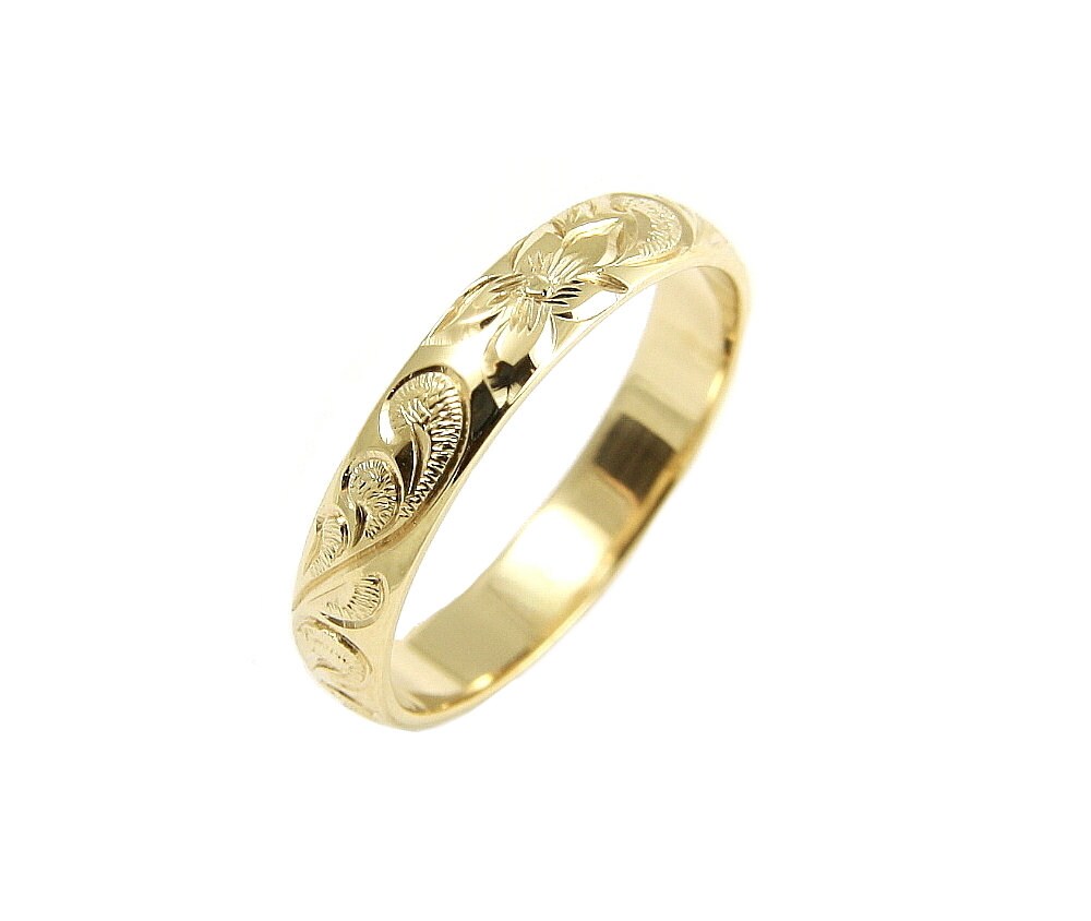 14k Solid White Yellow Rose Gold Custom Hand Engraved Hawaiian Plumeria ...