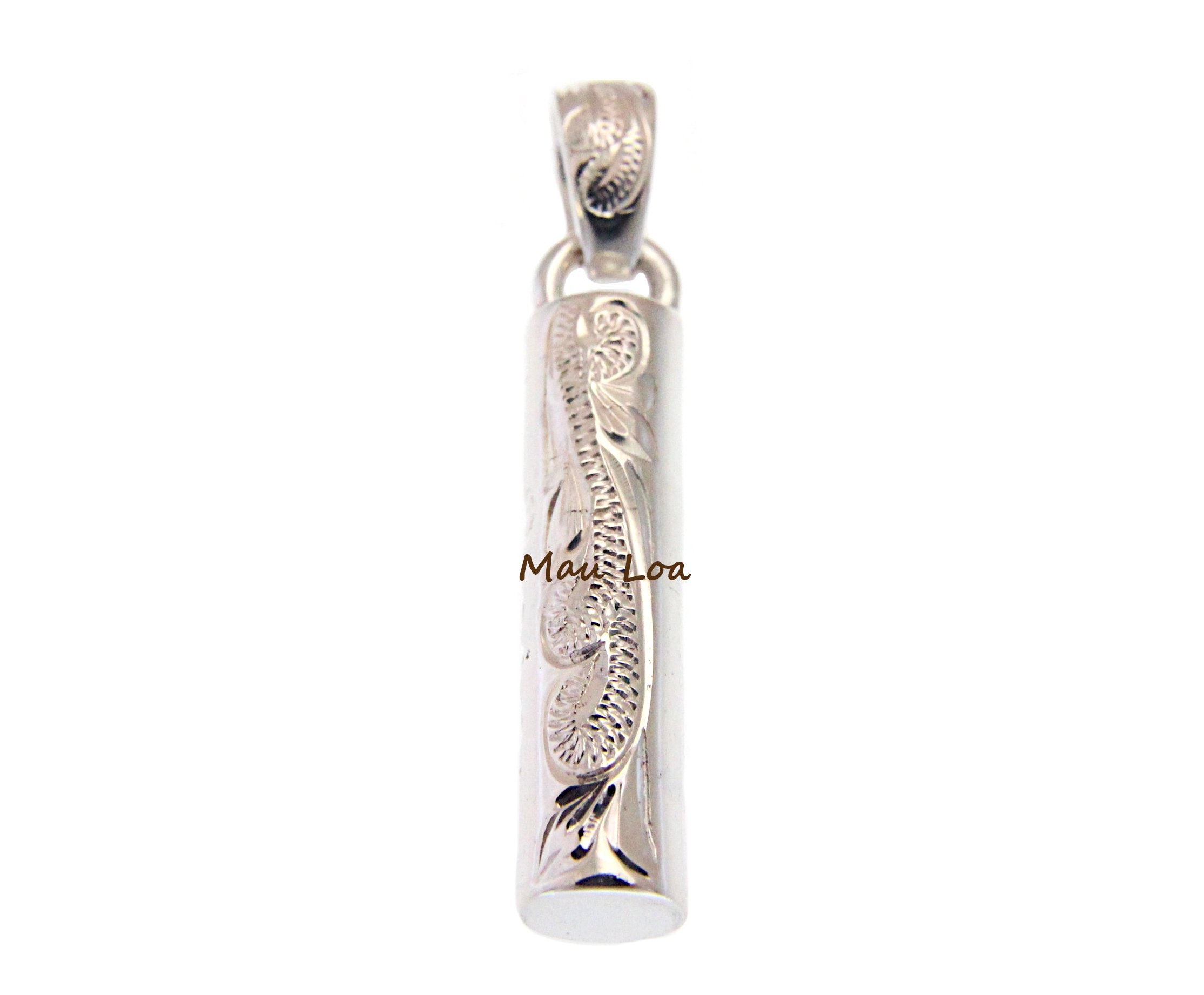 925 Sterling Silver Hawaiian Scroll Engraved Aloha Tube Barrel Pendant ...