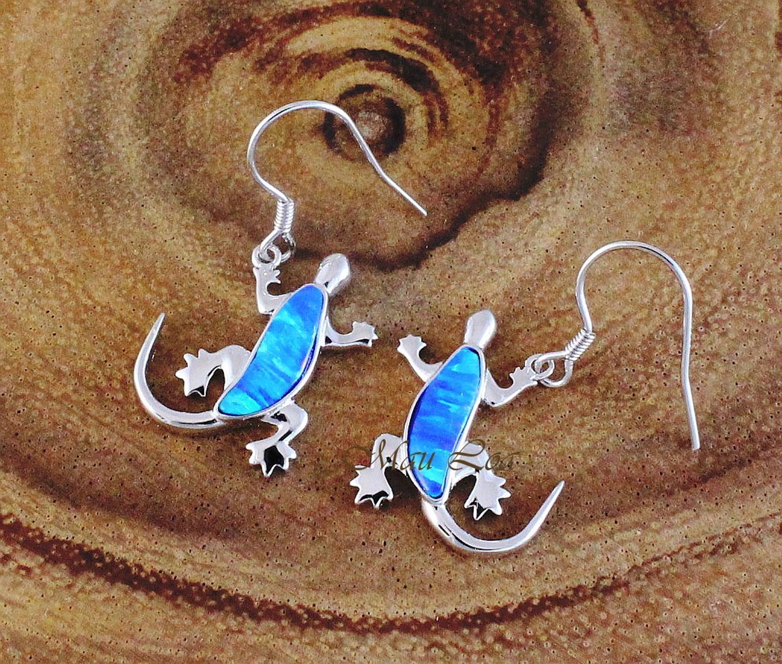 925 Sterling Silver Blue Opal Hawaiian Gecko Lizard Wire Hook - Etsy