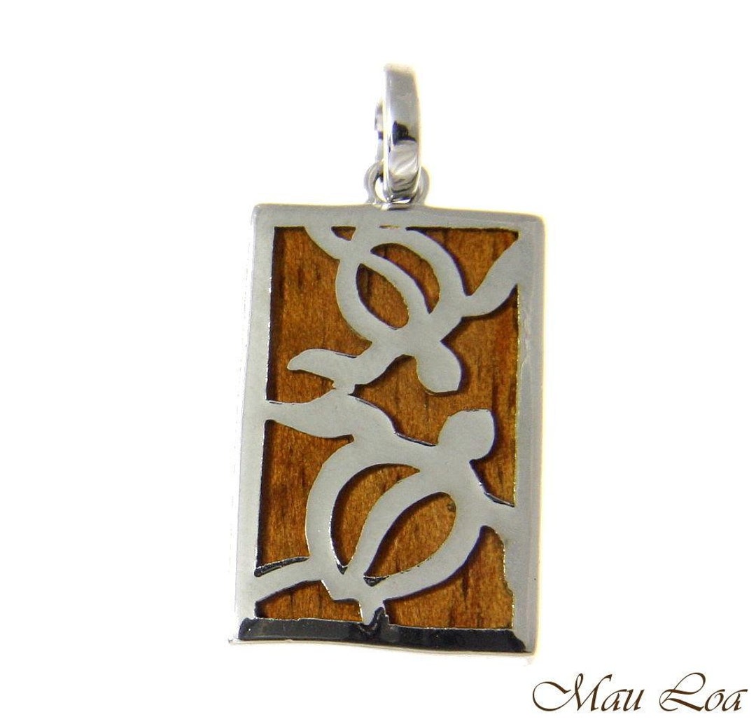 Koa Wood Hawaiian Scroll Vertical Honu Turtle Rhodium Brass Reversible ...