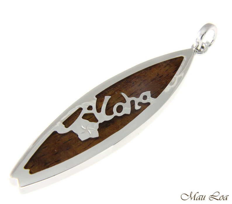 Koa Wood Hawaiian Scroll Aloha Plumeria Surfboard Rhodium Silver Brass ...