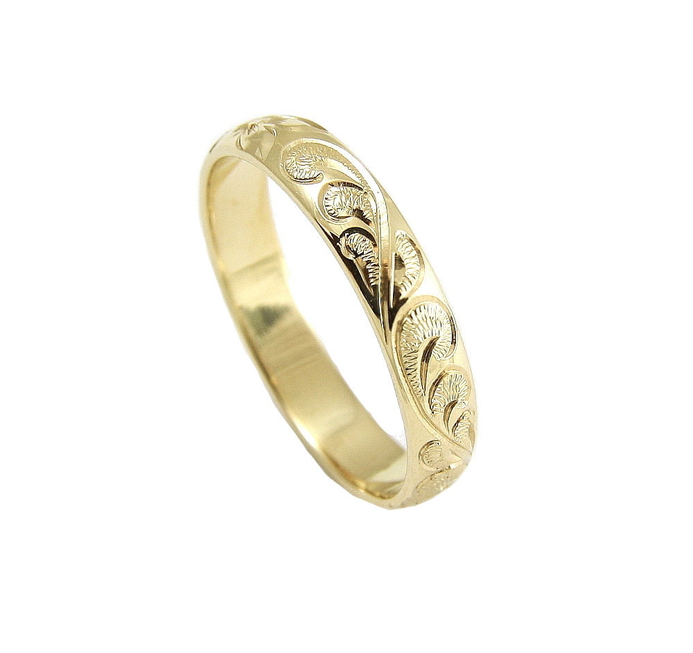 14k Solid White Yellow Rose Gold Custom Hand Engraved Hawaiian Plumeria ...