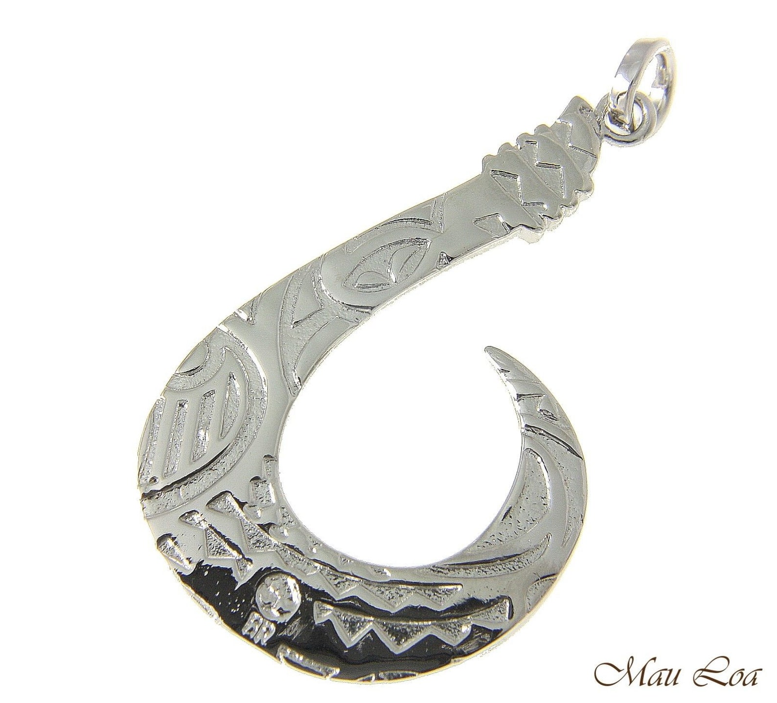 Koa Wood Hawaiian Wave Fish Hook Rhodium Silver Plated Brass Reversible ...