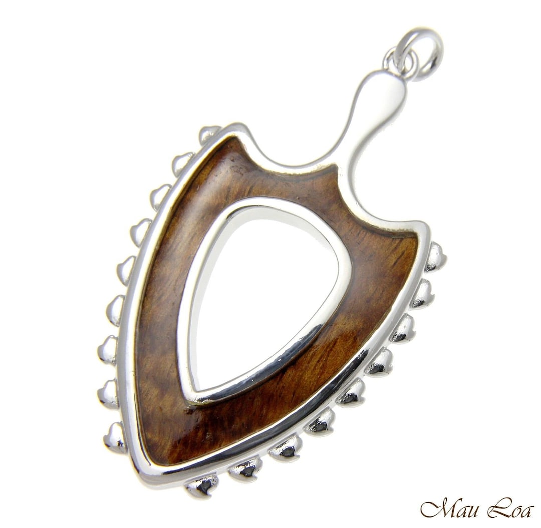 Koa Wood Hawaiian Polynesian Leiomano Shark Teeth Weapon Rhodium Brass ...