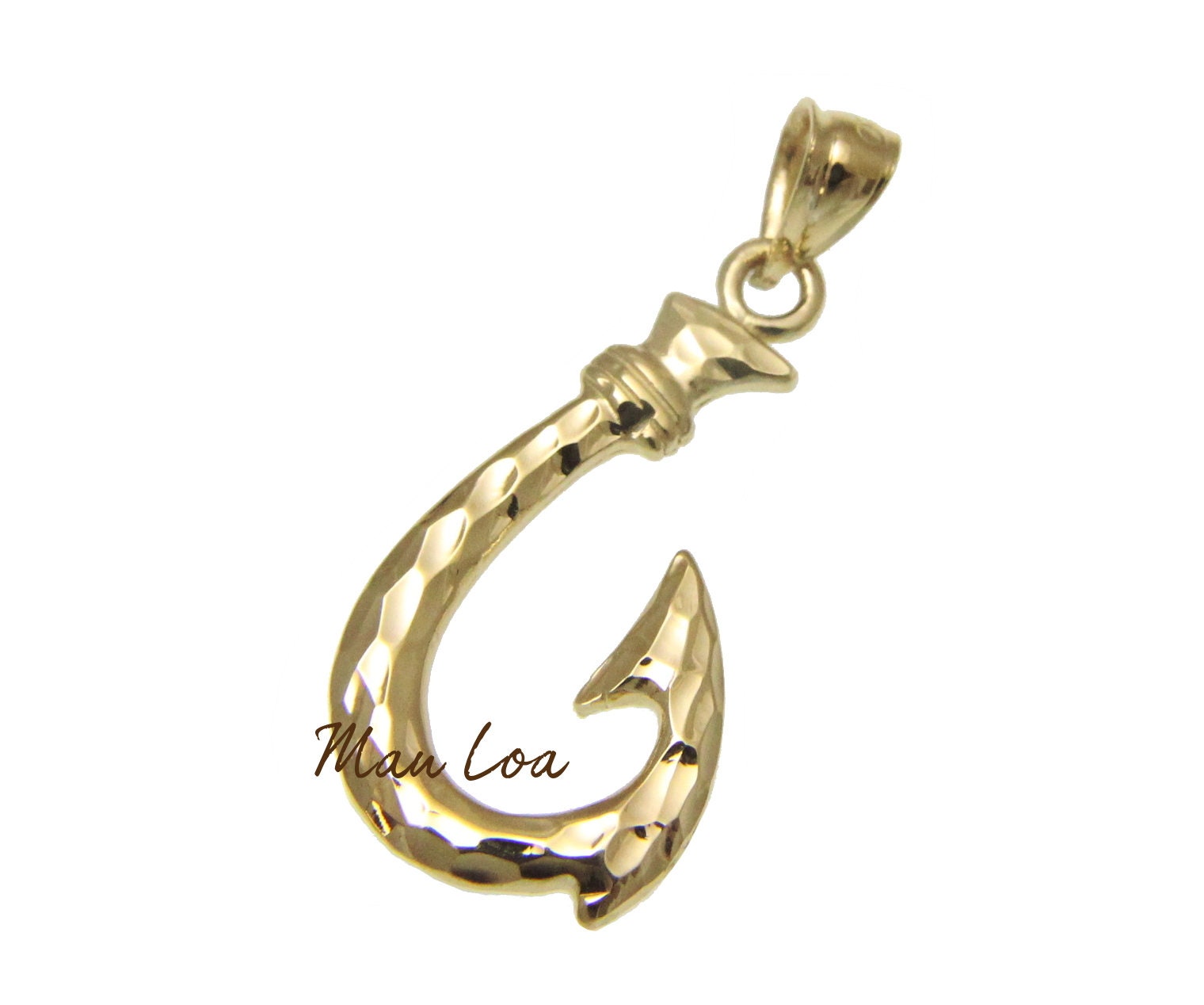 14K Yellow Gold 2 Sided Smooth Diamond Cut Fish Hook Hawaiian - Etsy