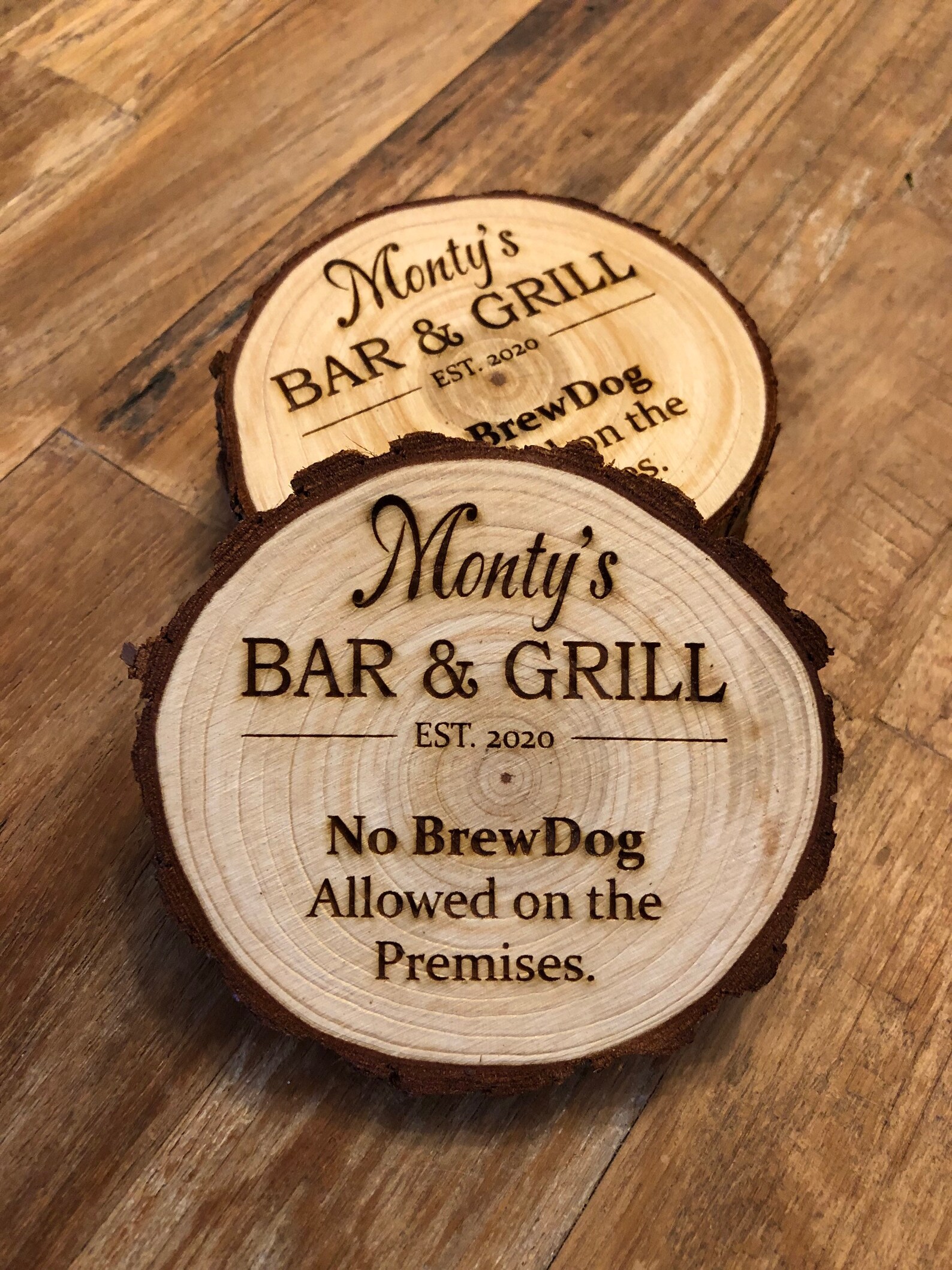 Personalised Rustic Wood Coasters Wood Slice Coaster Beer - Etsy UK