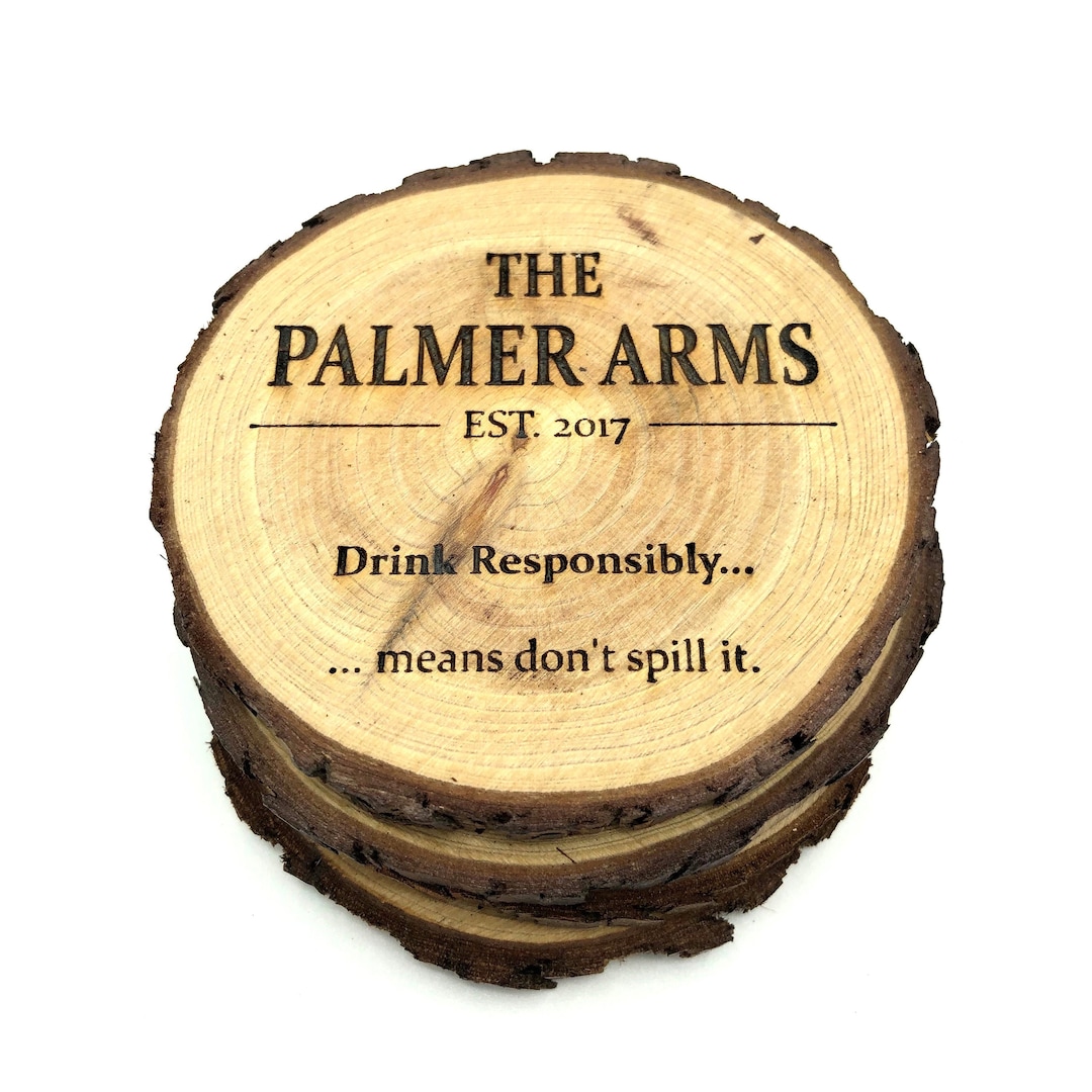 Personalised Rustic Wood Coasters | Wood Slice Coaster | Beer Mat ...