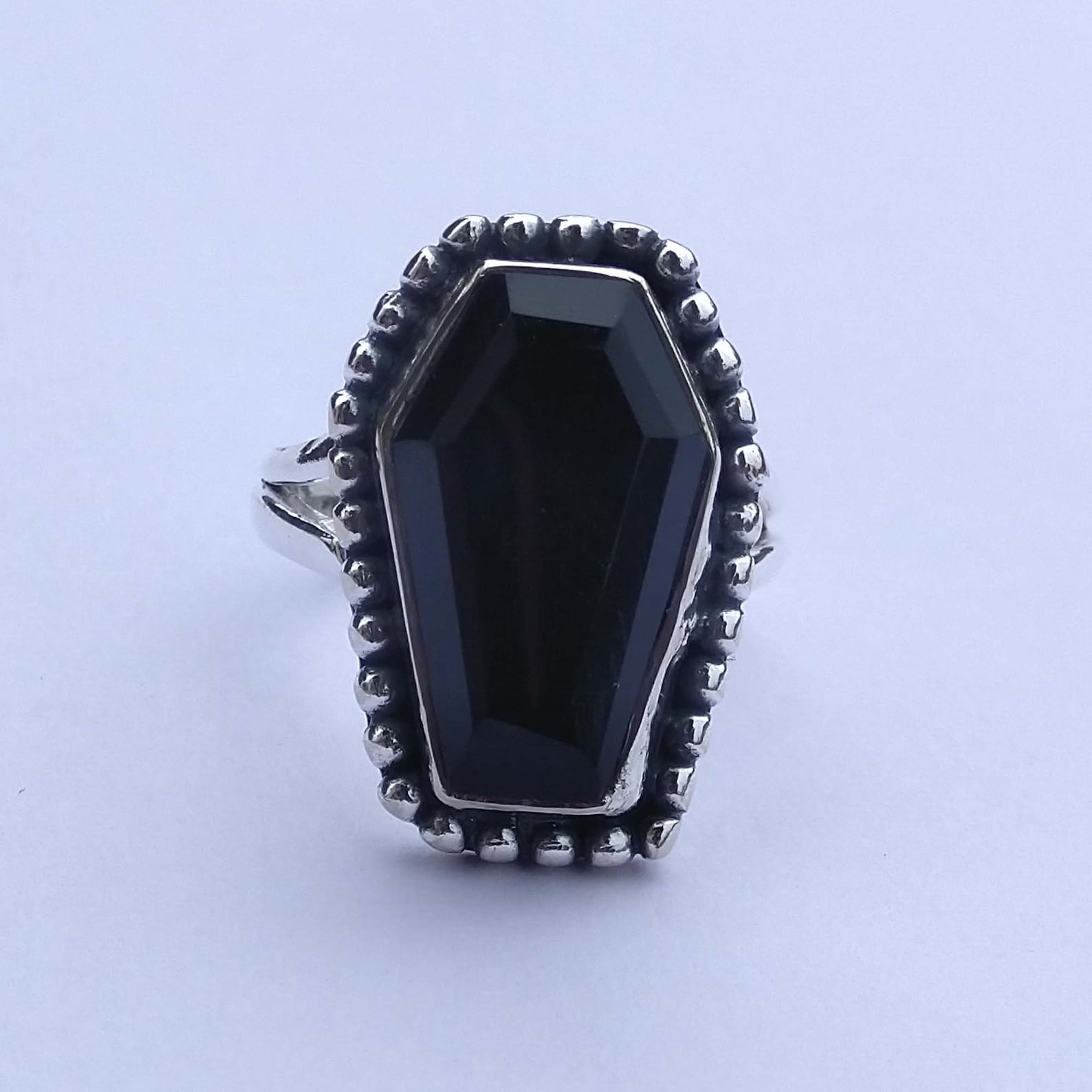 Coffin Ring, Black Onyx Gemstone Coffin Ring, Solid 925 Sterling Silver ...