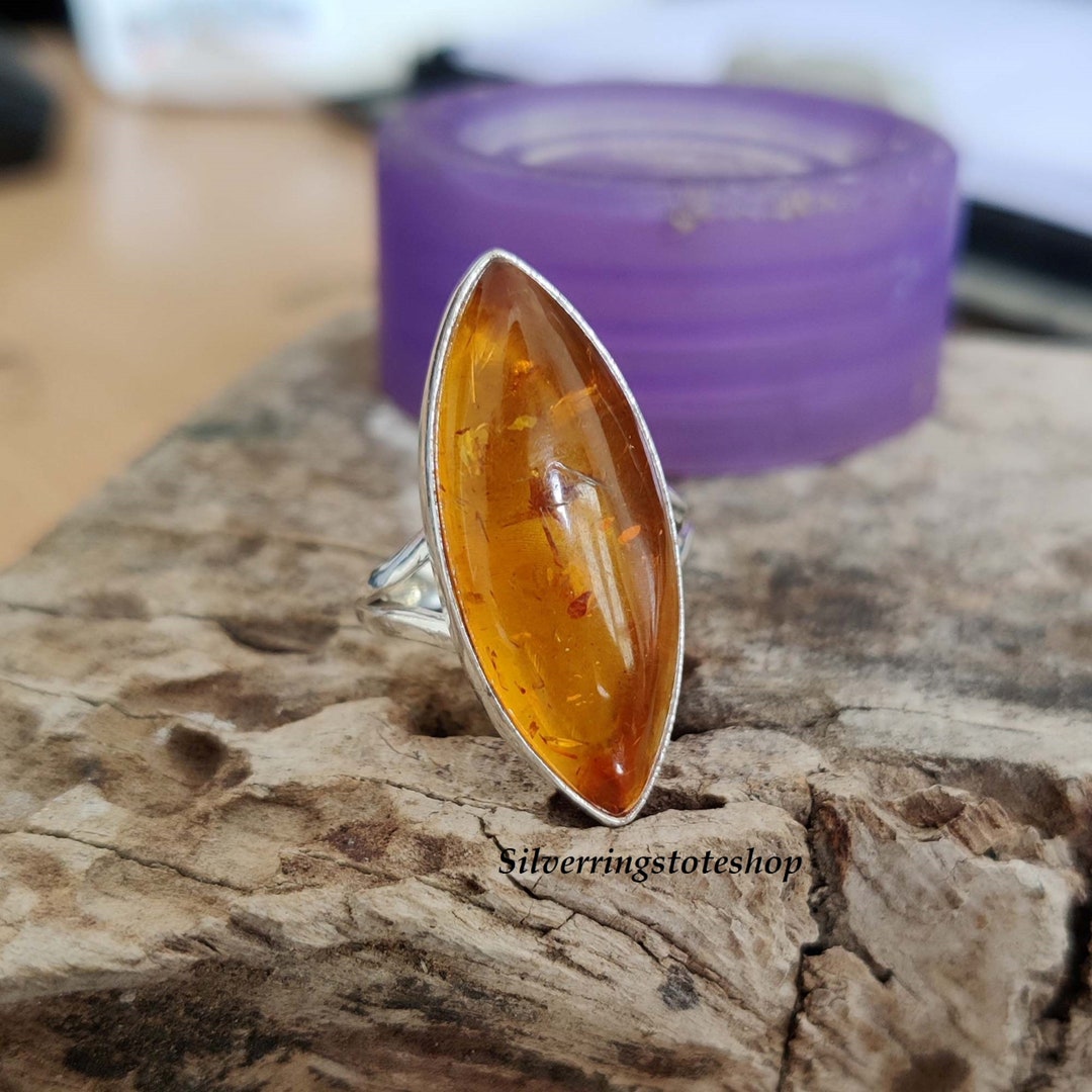 Amber Gemstone Ring, 925 Sterling Silver Ring, Silver Ring, Statement ...