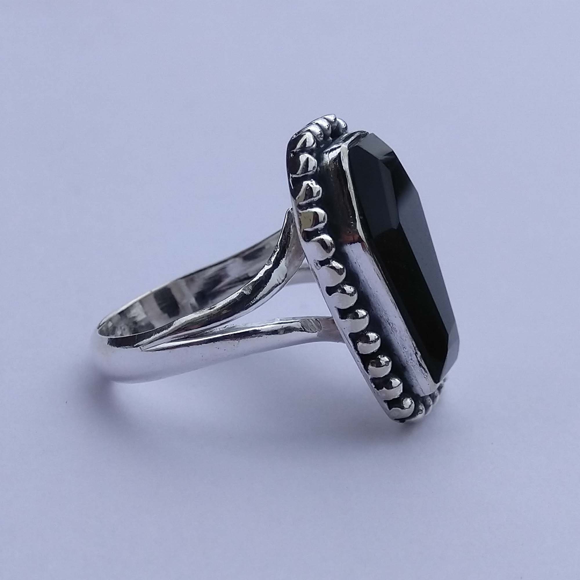 Coffin Ring, Black Onyx Gemstone Coffin Ring, Solid 925 Sterling Silver ...