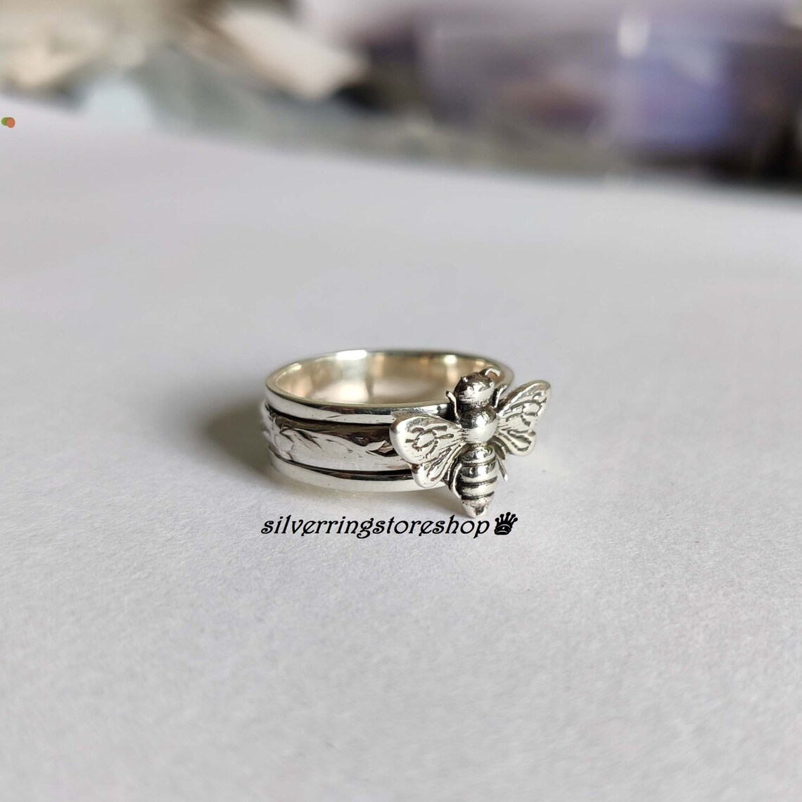 Bee spinner ring 925 Sterling silver ring Statement ring | Etsy