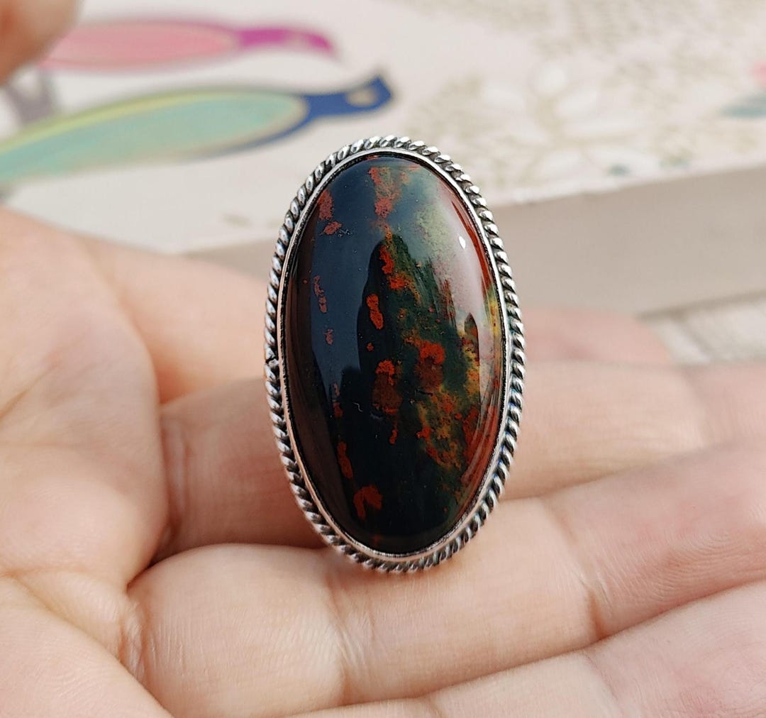 Red Bloodstone Ring, Handmade 925 Sterling Silver Ring, Natural ...