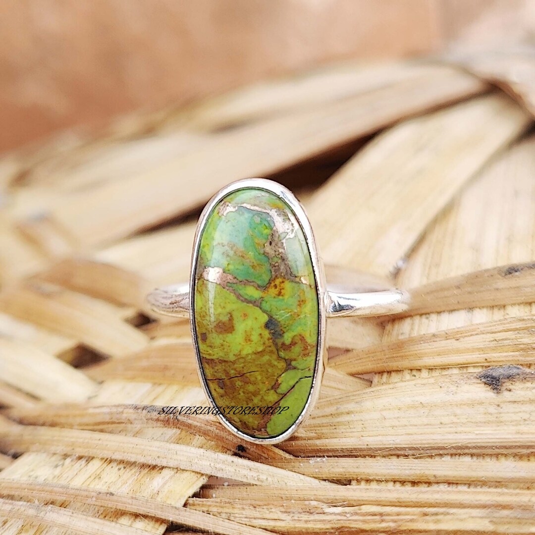 Green Copper Turquoise Ring, 925 Sterling Silver Ring, Women Ring ...