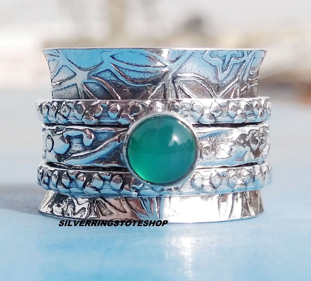Green Onyx Ring, Spinner Ring, Gemstone Ring, 925 Silver Ring ,handmade ...