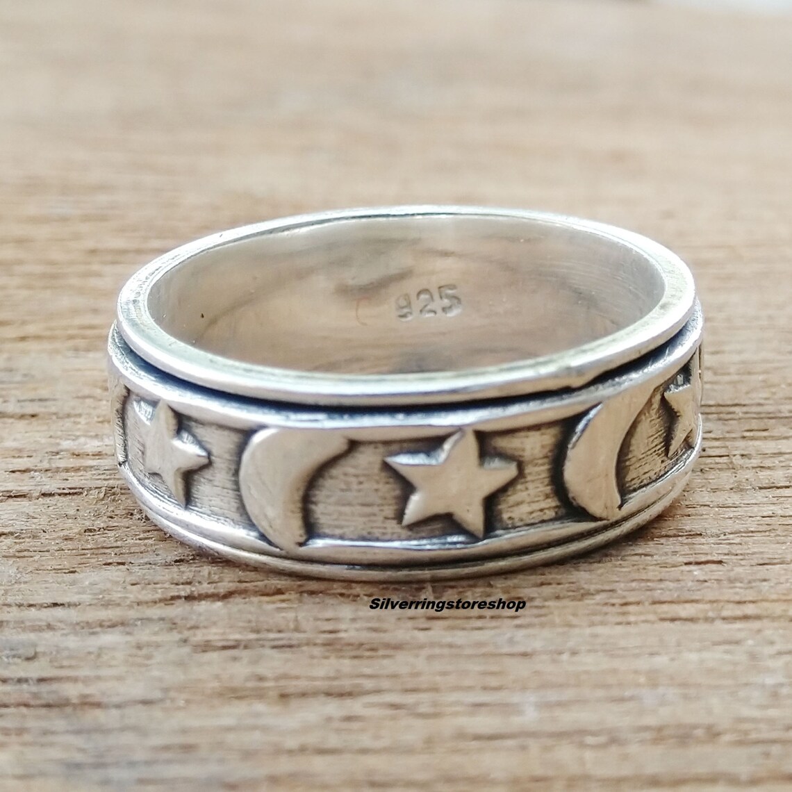 Spinner RingMoon & Star Design Ring 925-Sterling Silver | Etsy