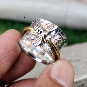 Bee Spinner Ring, 925 Sterling Silver Ring, Statement Ring, Fidget Ring ...