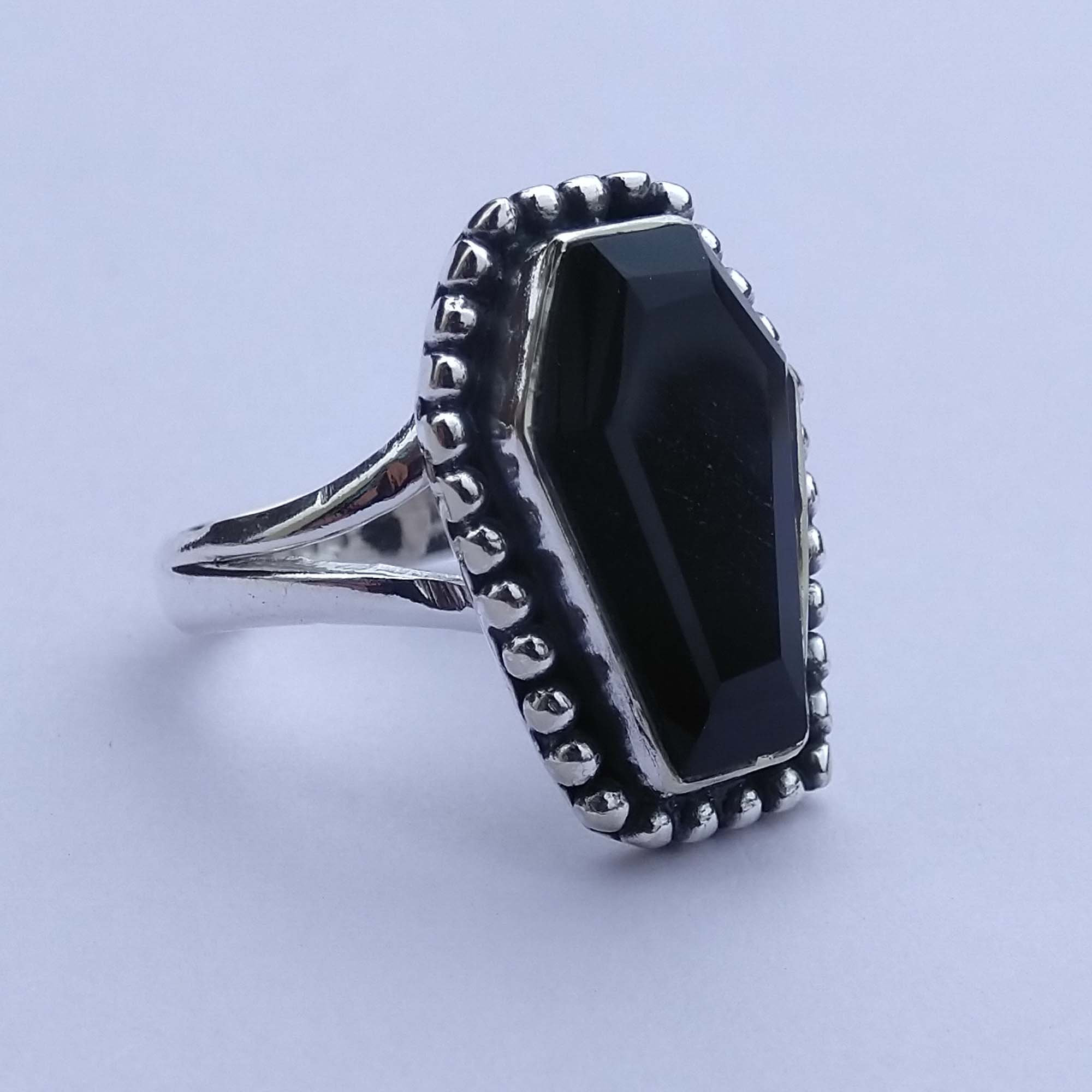 Coffin Ring, Black Onyx Gemstone Coffin Ring, Solid 925 Sterling Silver ...